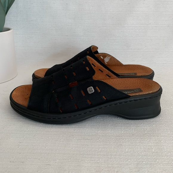 Romika | Shoes | Romika Black Nubuck Cut Out Slide Comfort Sandals ...